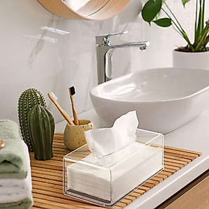 Mimorou 4 Pieces Acrylic Tissue Box Cover Rectangular Clear Tissue Holder Tissue Dispenser Facial Tissue Holders Dryer Sheet Box for Office Home Bathroom Restaurant Vanity