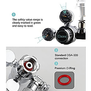 Clscea Aquarium CO2 Regulator Dual Gauge with Bubble Counter and Solenoid Valve, Single Stage