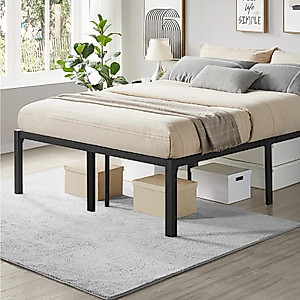BRONOM Bed Frame Queen Size Platform Bed Frame Bedframe Metal Black Double Bed Frame Easy Assembly 14 Inch High Strength Metal Durable Sturdy Noise Free No Box Spring Needed