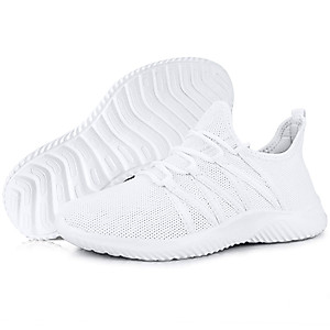 Feethit Womens Slip On Running Shoes Non Slip Walking Shoes Lightweight Gym Workout Shoes Breathable Fashion Sneakers All White Size 9