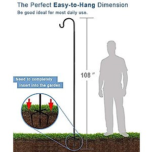 Artigarden 108 inch Outdoor Shepherd Hook with 5 Prong Base (1 Pack), Adjustable Heavy Duty Garden Hanging Stake for Bird Feeder Solar Light Plant Hanger Wedding Decor, Matte Black