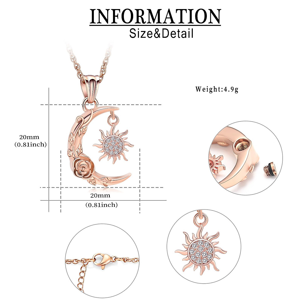 QGJNSGC Cremation Jewelry Sun and Moon Urn Necklace for Ashes Moon Pendant Necklace Celtic Knot Crescent Moon Keepsake Ashes Necklace Pendent for Men Women