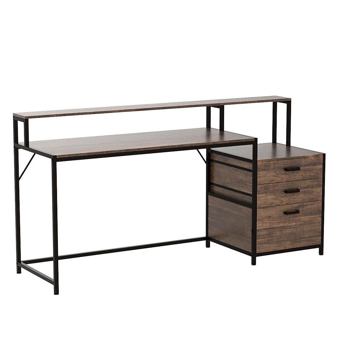 Tribesigns 63 Inch Computer Desk with File Drawer Cabinet, Ergonomic Office Desk with Monitor Stand, Industrial Computer Table with Printer Space, Wood PC Table Workstation Desk for Home Office