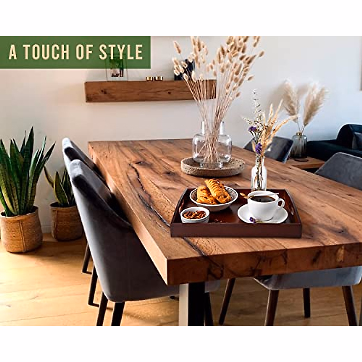 Set of 3 Premium Bamboo Serving Trays - Natural Finish | Stylish and Functional Platters for Exquisite Food Presentation |Brown Finish