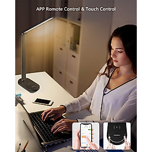 VOCOlinc LED Desk Lamps for Home Office, Voice Control Desk Light with Multiple Lighting Modes, Stepless Dimming, Table Light with APP Control, Wireless Charger, Work with Alexa Siri Google
