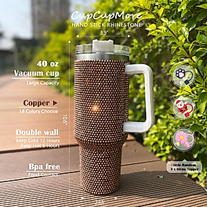 Cupcupmore 40oz Copper Bling Rhinestone Stainless Steel Sippy Tumbler Glitter Vacuum Insulated Water Bottle with Straw & Lid &Handle,Thermos for Hot & Cold Drinks,Car Cup Holder,Coffee