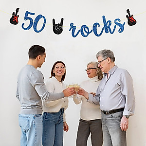 50 Rocks Banner, Rock Happy 50th Birthday Sign, Music Theme Fifty 50th Birthday Rock n Roll Party Decoration Cheers to 50 Years Banner