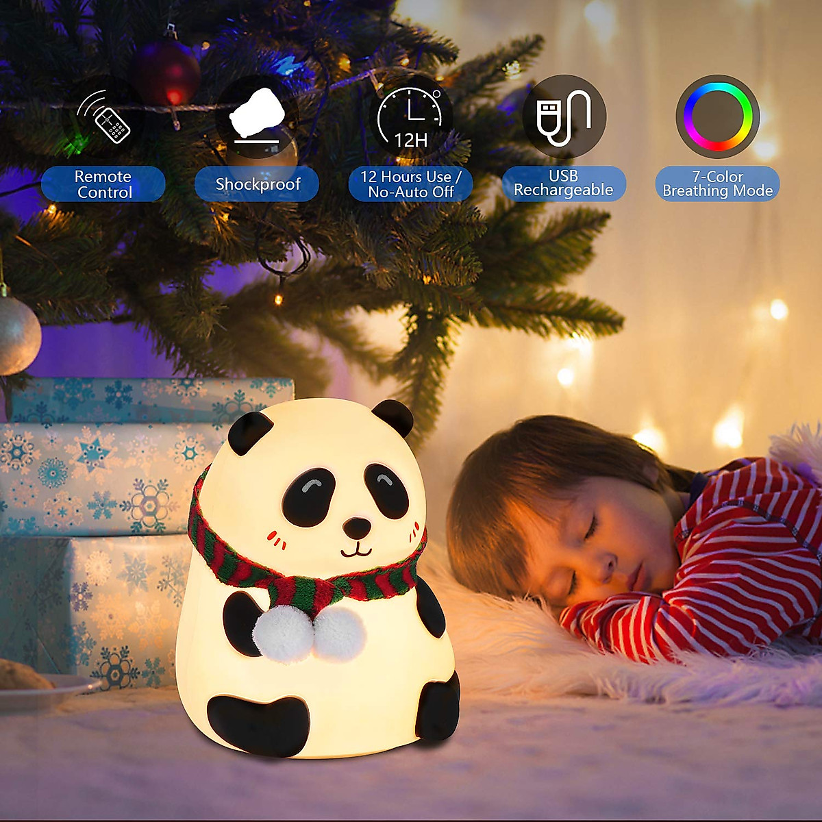 GoLine Panda Gifts for Girls Boys Babies Toddlers, Cute Nursery Decor Silicone Panda Bear Night Light for Bedroom with 7 Color Change LED Lamp.
