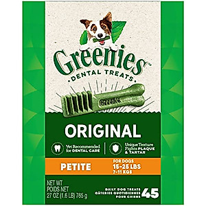GREENIES Original Petite Natural Dog Dental Care Chews Oral Health Dog Treats, 27 oz. Pack (45 Treats)