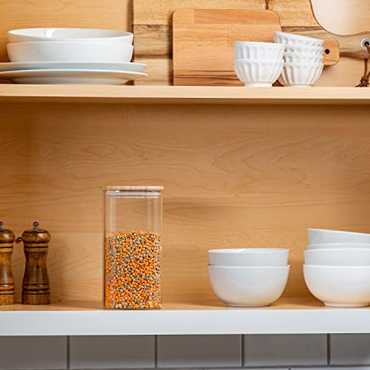 Glass Kitchen Canisters with Airtight Bamboo Lids - Kitchen Organization and Food Storage Glass Jar for Candy, Cookie, Rice, Sugar, Flour, Pasta, Nuts.