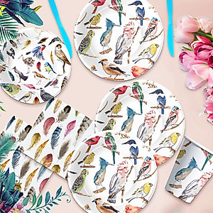 Xigejob Bird Party Decorations Tableware, Bird Birthday Party Supplies, Plate, Cup, Napkin, Tablecloth, Cutlery, Colorful Bird Bridal Baby Shower Birthday Wedding Summer Tea Party Dinnerware, Serve 24