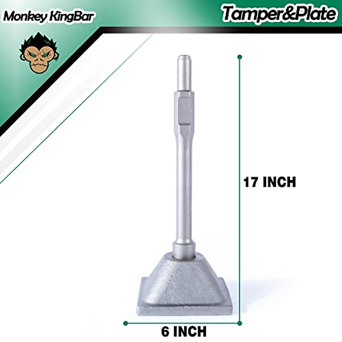 Monkey King Bar-17IN Hex Tamper Shank and Plate for (30MM) Jack Hammer Bit Electric Demolition Concrete Breaker