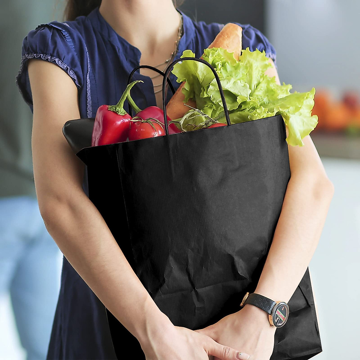 Packanewly Kraft Paper Bags with Handles, 75 PCS Black - Eco-Friendly Gift Bags - Mixed Sizes: Small, Medium & Large for Retail, Gift, Shopping, Wedding, Birthday & Parties