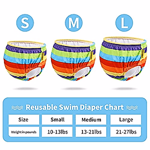 FreeSwimmingBaby Reusable Absorbent Swim Diaper Washable Striped Swim Trunks for Baby Boys and Girls (S, Rainbow)