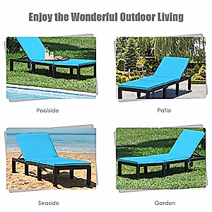 RELAX4LIFE Patio Wicker Lounge Chair - Rattan Reclining Chair w/Adjustable Backrest & Removable Cushion, Modern Rattan Furniture for Garden, Balcony, Backyard, Outdoor Chaise Lounge (1, Turquoise)