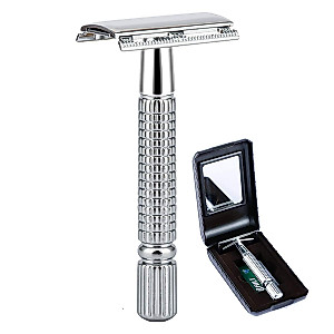 BAILI Classic 3-Piece Double Edge Safety Razor Wet Shaving for Men Women with Platinum Blade and Mirrored Travel Case BD171