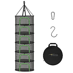 iPower 6-Layer Herb Drying Rack Hanging Mesh 2ft Collapsible Net Dryer with U-Shape Zippers, Pothook, Carabiner and Carrying Bag, 2 Packs