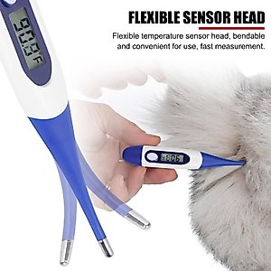 Livestock Pet Thermometer with LED Display Memory Function,Fast Digital Veterinary Thermometer,Flexible Probe for Temperature Measurement for Dogs Cats Horse Cattle (with Battery)