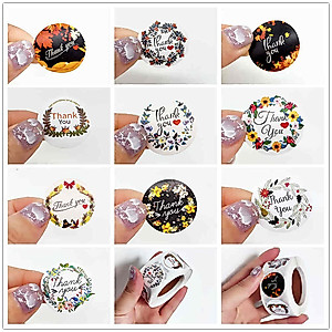 500PCS Thank You Stickers Roll, 10 Designs 1 Inch, Flowers Design Thank You Stickers Lables for Baking Packaging, Envelope Seals, Small Business Supplies,Shipping Boxes,Packaging Bags, Thankyou Gifts