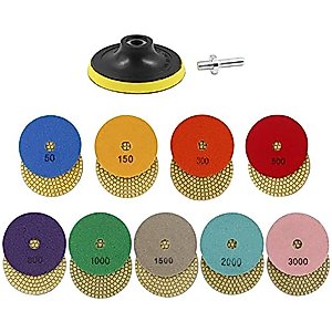 Diamond Polishing Pads Set 4 inch Wet/Dry Diamond Sanding Pads Kit 11 Piece Set Granite Stone Concrete Marble Buffer with M14 Drill Adapter