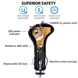 LotFancy Car Charger for Streamlight Flashlight Battery, 12V DC Power Cord for Flashlight Rechargeables, Cigarette Lighter Socket, 6.2 FT, Replace Part # 22051