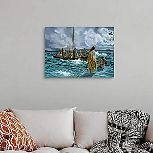 GREATBIGCANVAS Christ Walking on the Sea of Galilee Canvas Wall Art Print, Christian Home Decor Artwork, 30"x20"x1.5"