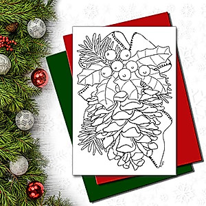 Art Eclect Christmas Coloring Cards for Adults, 12 Cards with 12 Unique Designs, 6 Red and 6 Green Envelopes Included (Christmas B1)