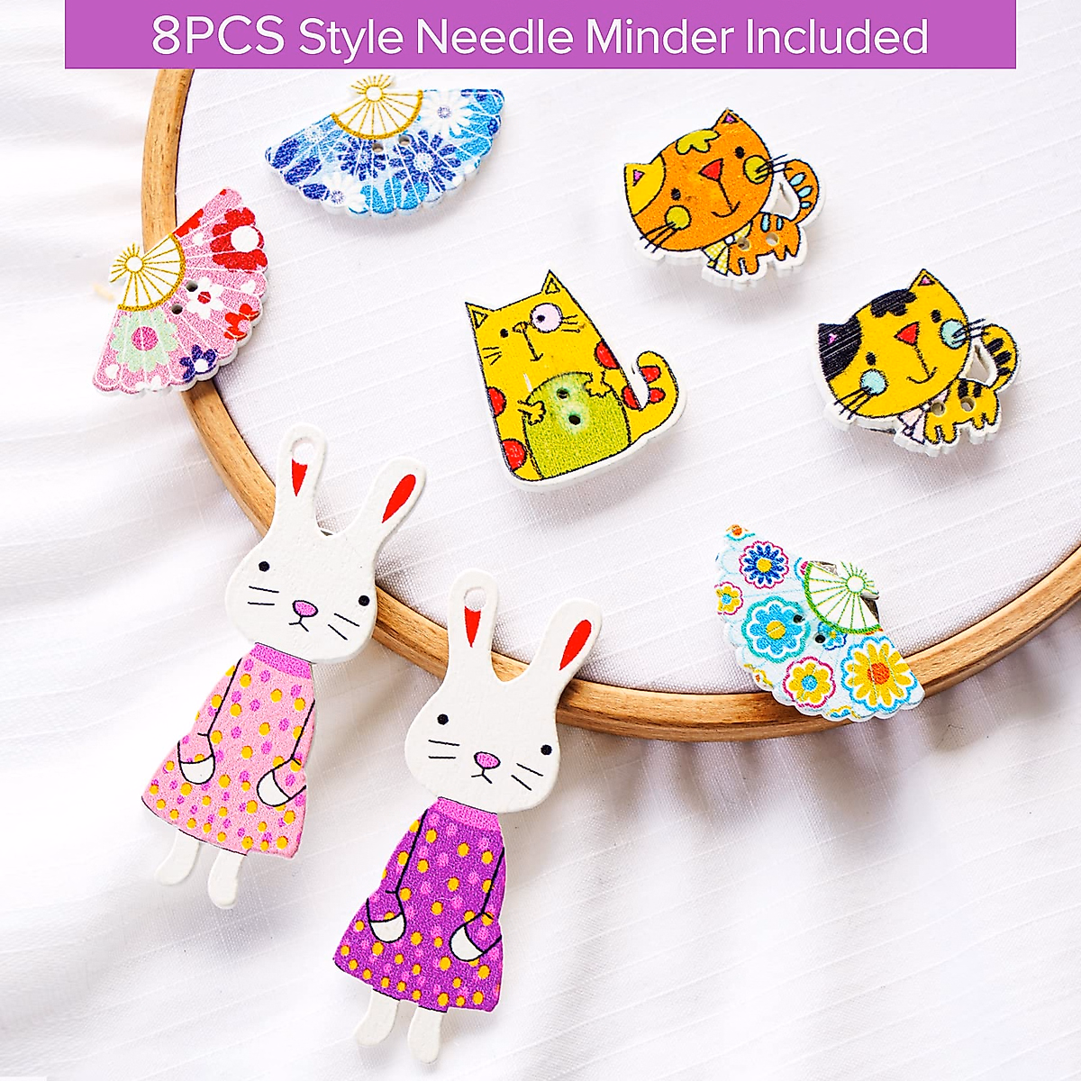 8pcs Needle Minder for Cross Stitch,Sewing Magnetic Needle Keeper,Cute Cat&Rabbit Cartoon Pin,Needle Holder for Embroidery,Needlework Storage Accessory, Gift for Cross Stitch Lover（3-Needle）