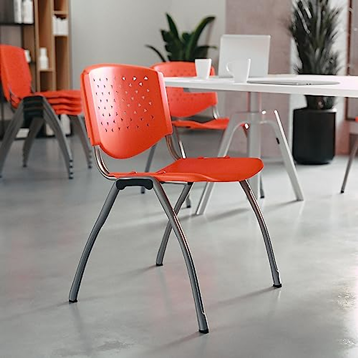 Flash Furniture HERCULES -5 Pack 880 lb. Capacity Orange Plastic Stack Chair | Comfortable Seating with Durable Design
