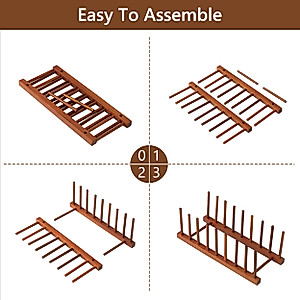 HBlife Teak Dish Plate Bowl Cup Book Pot Lid Cutting Board Drying Rack Stand Drainer Storage Holder Organizer Kitchen Cabinet（Keep Dry）