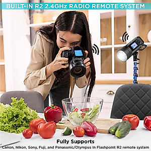 Flashpoint XPLOR 400 PRO TTL Li-ion Battery-Powered HSS Strobe Light with Built-in R2 2.4GHz, Bowens Mount 400w Wireless Monolight with 390 Full-Power Flashes for Outdoor Strobe Light Photography