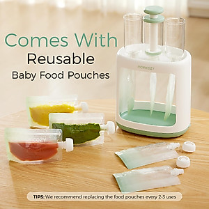 Momcozy Baby Food Maker for Puree Food Storage, Precise Capacity Squeeze Station, Save Time & Efficient, No Food Splashing, Baby Essentials, with 5pcs Reusable Portable Food Storage Bags for Outdoor