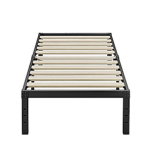 ZIYOO Twin Bed Frame 18 Inches Tall 3 Inches Wide Wood Slats with 2500 Pounds Support, No Box Spring Needed for Foam Mattress, Underbed Storage Space, Easy Assembly, Noise Free
