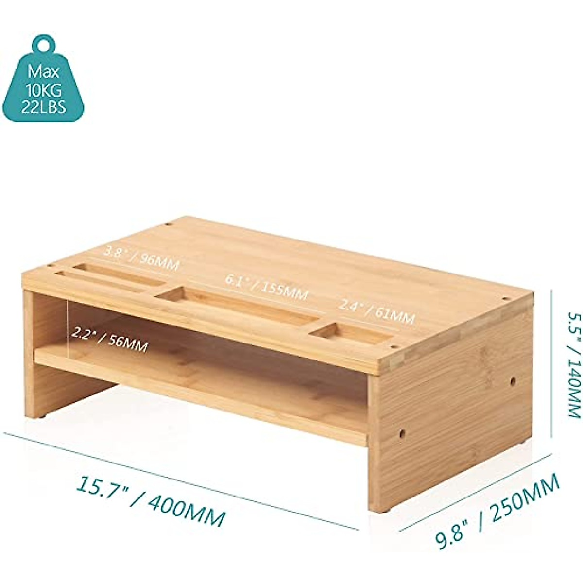 Well Weng Desk Monitor Riser Stand with Storage Organizer 2 Shelves for Computer, iMac, Printer, Laptop
