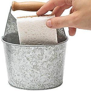 Saratoga Home Farmhouse Sponge Holder for Kitchen Sink No-Scratch, Rust-Resistant Coated Galvanized Steel with Rustic Wooden Accent, Caddy Fits 2+ Sponges, Pads and Scrub Brushes