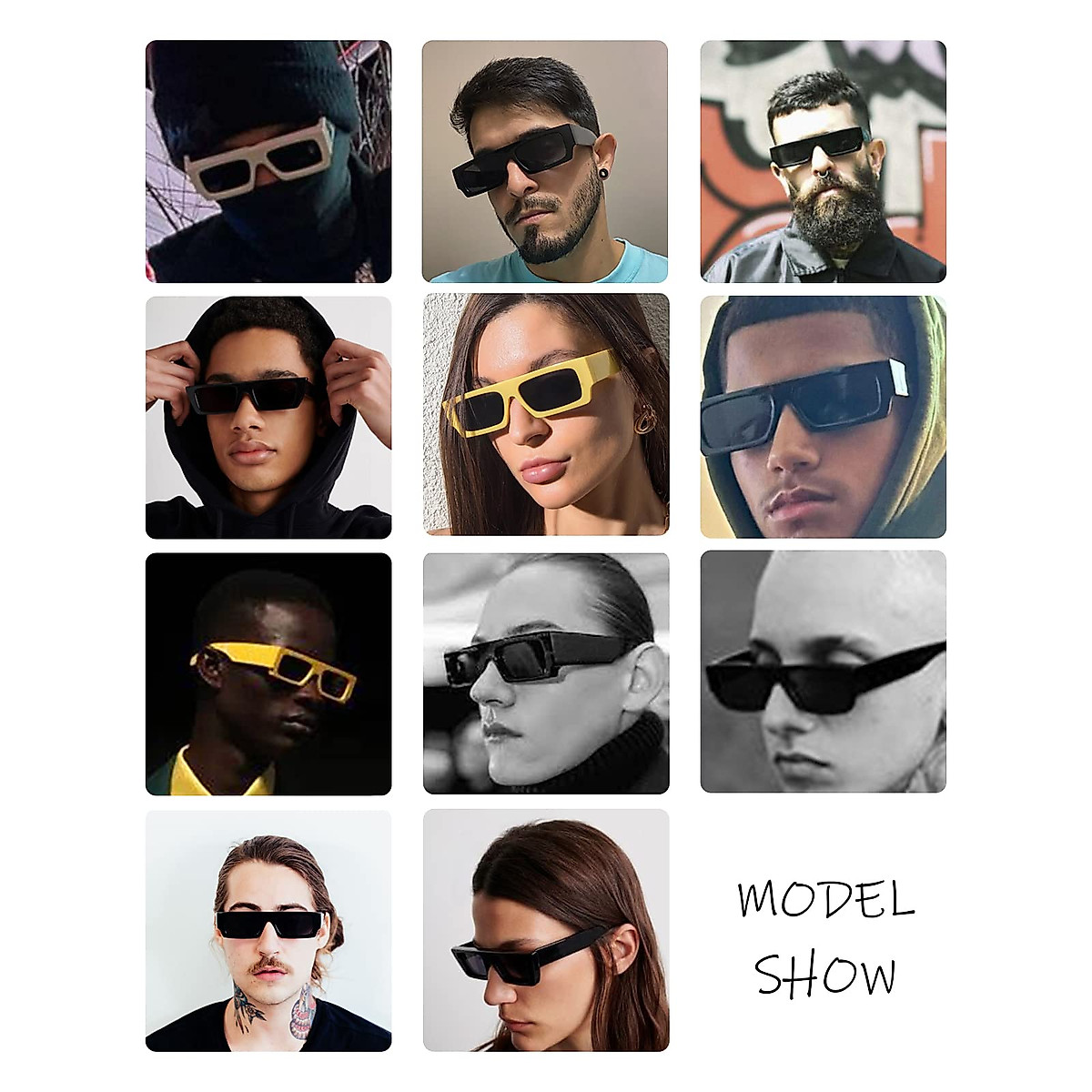 Hanj 90s Small Vintage Narrow Square Sunglasses for Men Women UV400 Trendy Retro Black Glasses Cool Rectangular Shades (Yellow)