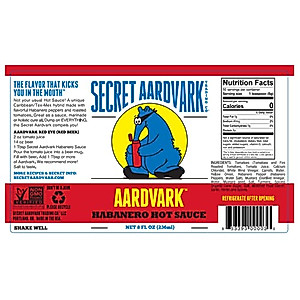 Secret Aardvark Habanero Hot Sauce – Habanero Peppers & Roasted Tomatoes, Medium Spiced Hot Sauce, BBQ Sauce, Non-GMO, Low Sugar, Low Carb, Gluten-Free Hot Sauce & Marinade – 8 fl oz 1 Pack
