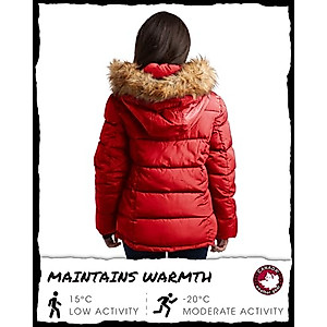 CANADA WEATHER GEAR Women's Winter Coat - Quilted Heavyweight Puffer Parka Coat – Plus Sized Jacket for Women (S-3X), Size Large, Red/Natural