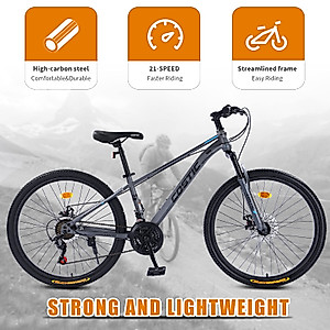 COSTIC 26 Inch Youth/Adult Mountain Bike,21 Speeds,Secure Frame 26 Inch Aluminum Wheels, Suspension Fork，with Dual Disc-Brake for Men Women MTB Adult Bicycle (Matte Grey)
