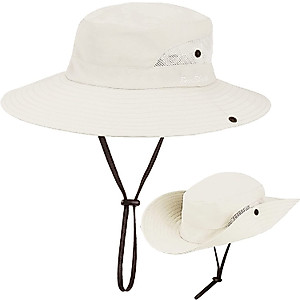 Women's Sun-Hat UV-Protection-Foldable Mesh Wide-Brim Outdoor Summer Beach Fishing Hat with Ponytail-Hole (One Size, Beige)