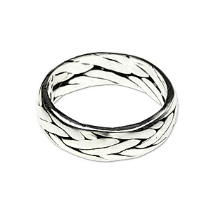 NOVICA Artisan Handmade Sterling Silver Band Ring Unisex Braided from Bali No Stone Indonesia [band Width 7 mm W] ' Singaraja Weave'
