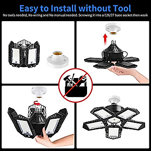 LED Garage Lights, 150W 15000 Lumens Garage Lights, Daylight Garage Lighting, Deformable Garage Ceiling Lights with 6+1 Adjustable Panels, E26/E27 LED Shop Lights for Workshop, Basement and Warehouse