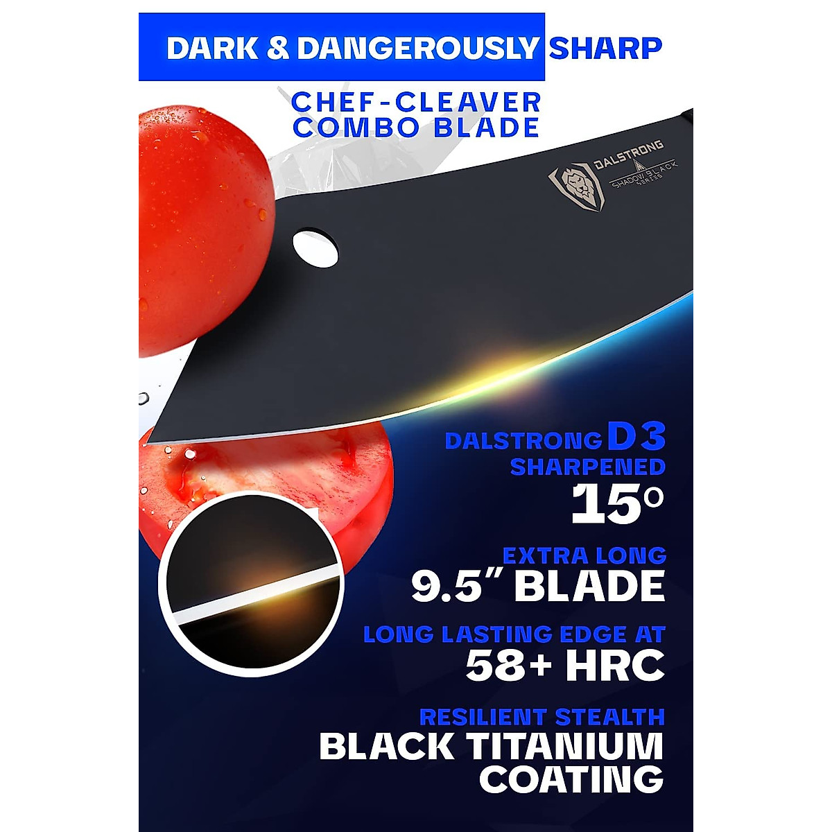 Dalstrong Hybrid Cleaver & Chef Knife - 8 inch - 'The Crixus' - Shadow Black Series - Razor Sharp Black Titanium Nitride Coated - High Carbon 7CR17MOV-X Vacuum Treated Steel - Sheath - NSF Certified