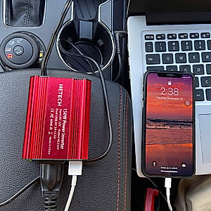 HETECH 150W Car Power Inverter 12V DC to 110V AC Converter Vehicle Adapter Plug Outlet with 3.1A Dual USB Car Charger with Cigarette Lighter Interface for Laptop Computer iPhone - Red