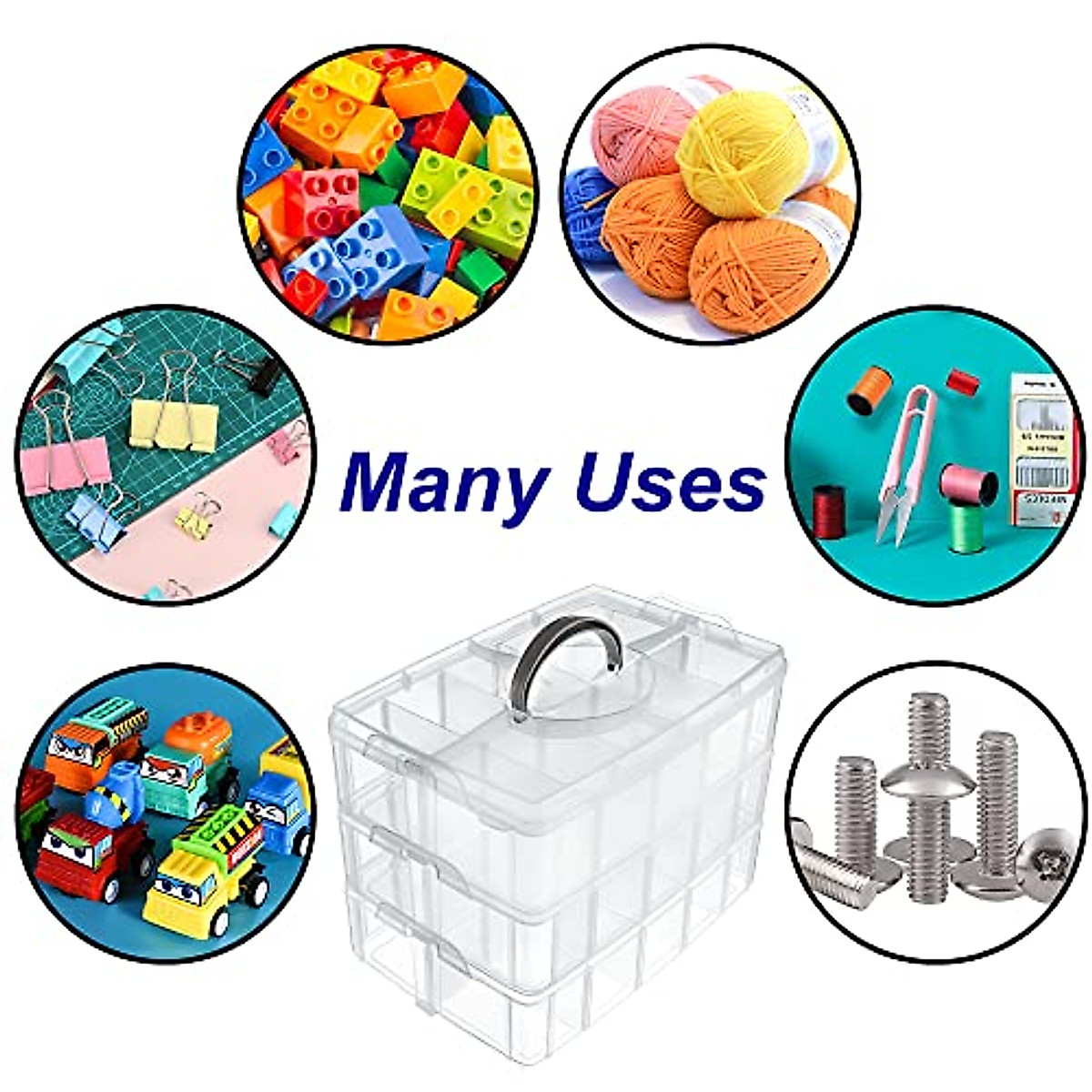 Notgia 3 Tier Stackable Storage Container Box with 30 Compartments Plastic Organizer Box Sewing Box with Dividers for Arts and Crafts Toy Fuse Beads Jewelry Washi Tapes Supplies (9.65" x 6.5" x 7.13")