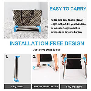 CDDUOLA Portable Foldable Garment Racks, Retractable Floor Clothes Drying Rack, Free Installed Lightweight Freestanding Hanger for Indoor Outdoor Travel and Camping