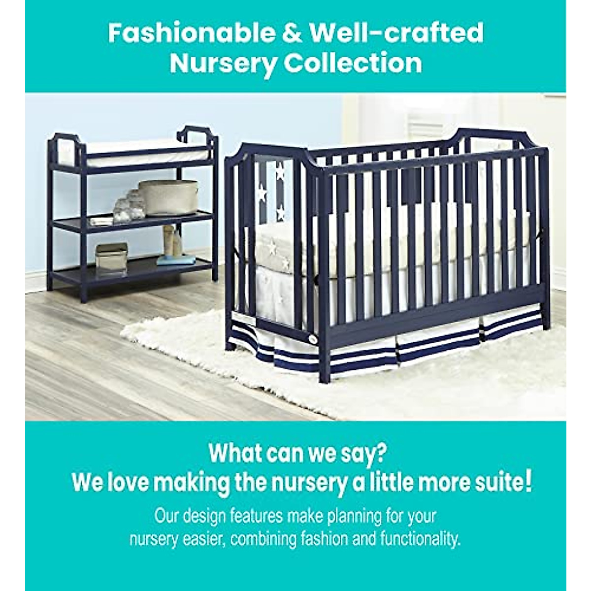 Suite Bebe Celeste 3 in 1 Convertible Island Crib Wood and Acrylic, Navy Blue