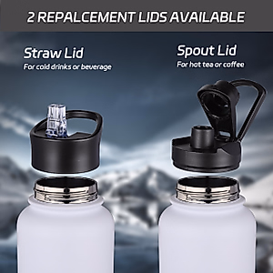 HASLE OUTFITTERS 40oz Stainless Steel Water Bottle, Vacuum Insulated Double Walled Leak Proof Sports Water Bottle with 2 Lids (Straw and Spout Lid) Thermo Mug Keep Cold and Hot(White,4)