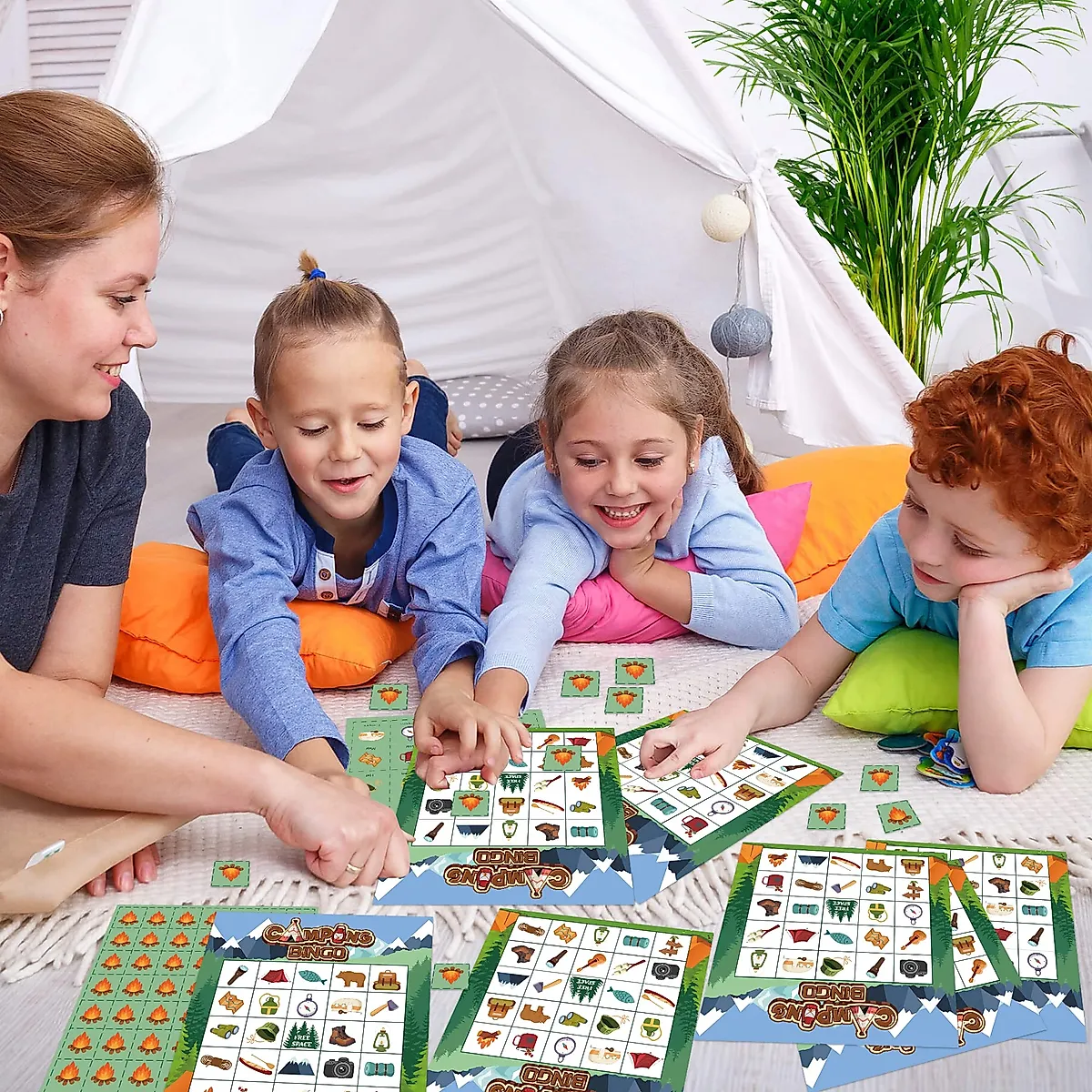 41Pcs Camping Bingo Game Cards for Kids - Camp Adventure Party Games with 24 Players - Jungle Bingo Cards Chips for Kids Family Travel Indoor Outdoor Activities School Classroom Birthday Supplies