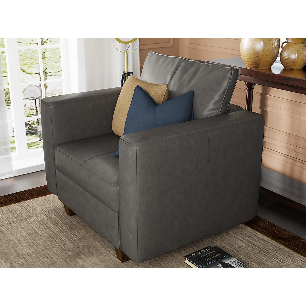 EASE MOOSE Modular Sectional Accent Chair with Storage Seat, Faux Leather Armchair Modern Single Sofa Club Chair for Living Room